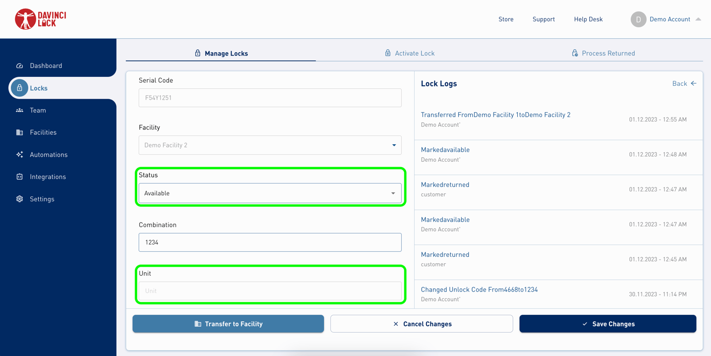 Assign or Edit a Lock